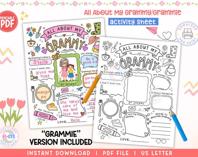 All About My Grammy Printable, Mothers Day Printable Gift, Grandma ...