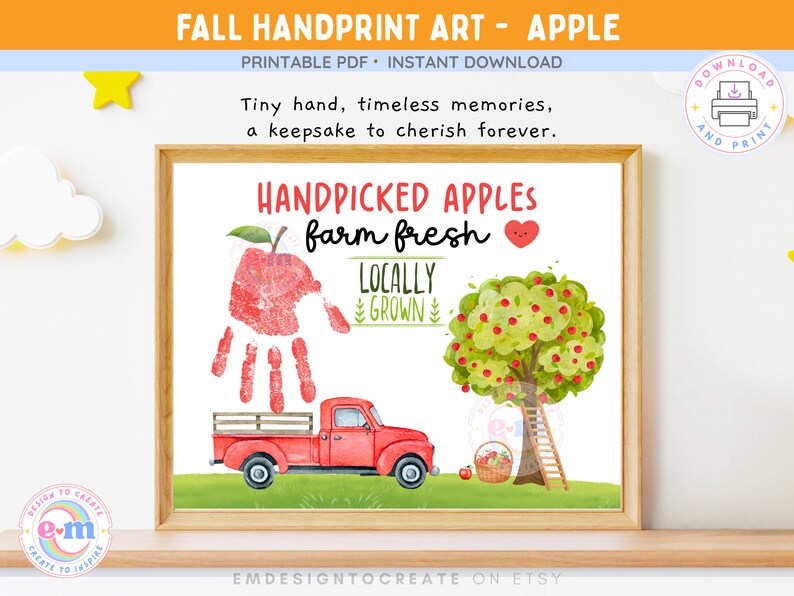 Apple Handprint Craft for Kids, Printable Fall Handprint Art for Baby ...