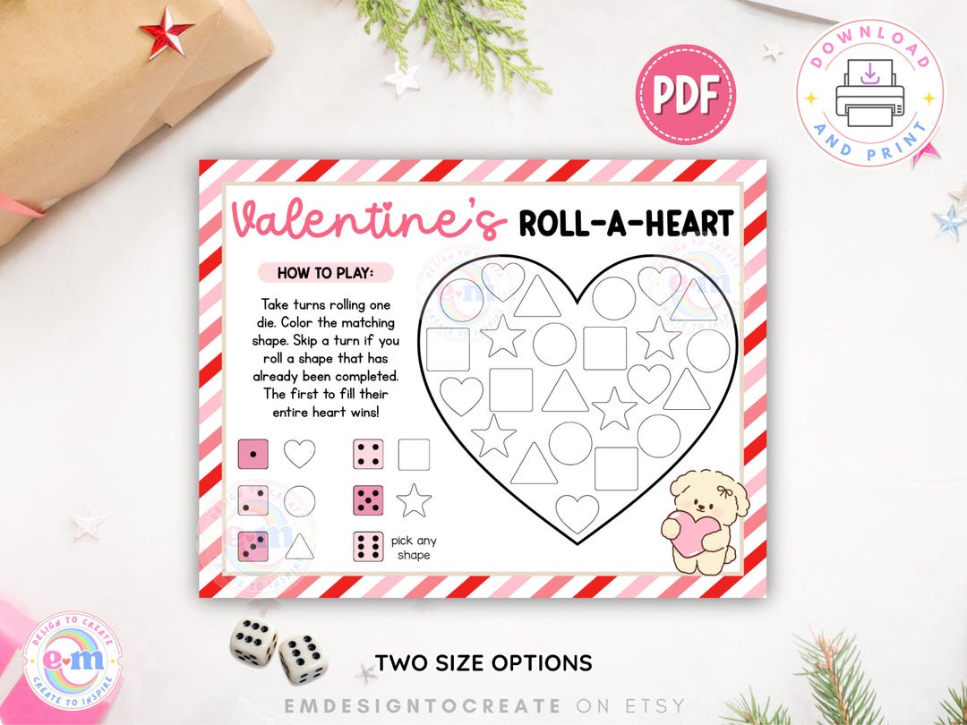 Valentine Roll a Heart Game: Printable Dice Game for Kids, Classroom ...