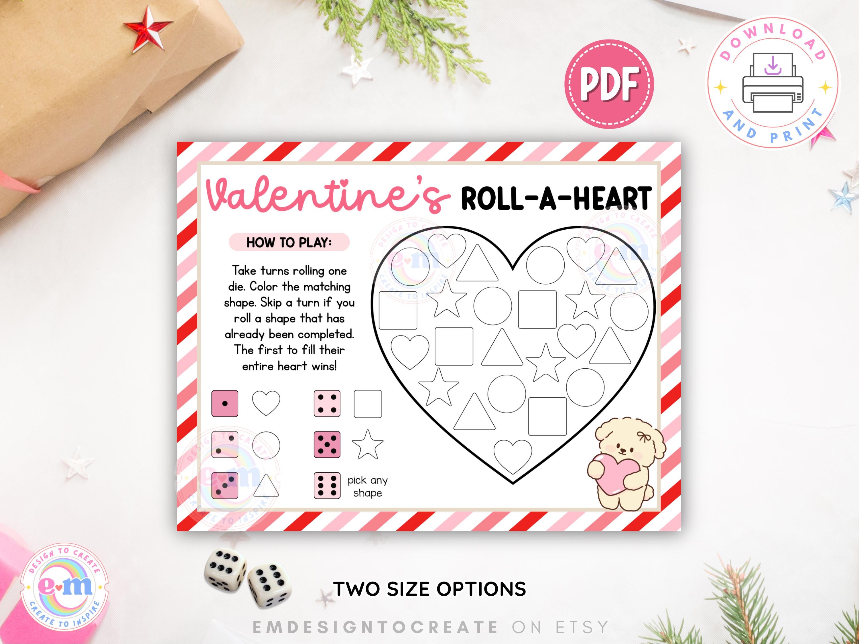 Valentine Roll a Heart Game: Printable Dice Game for Kids, Classroom ...