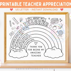 Teacher Appreciation Week Printable for Kids, All About My Teacher ...