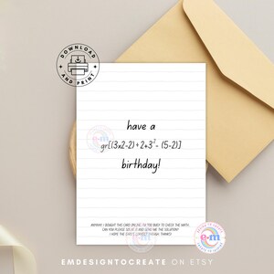 Math Birthday Card, Printable Funny Mathematics Lover Greeting Card ...