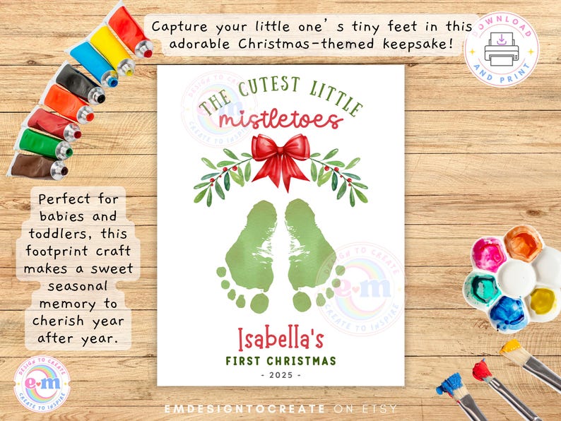 Personalized Baby's First Christmas Footprint Craft, Mistletoes ...