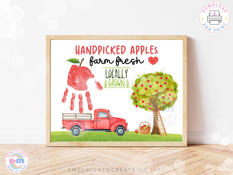 Apple Handprint Craft for Kids, Printable Fall Handprint Art for Baby ...