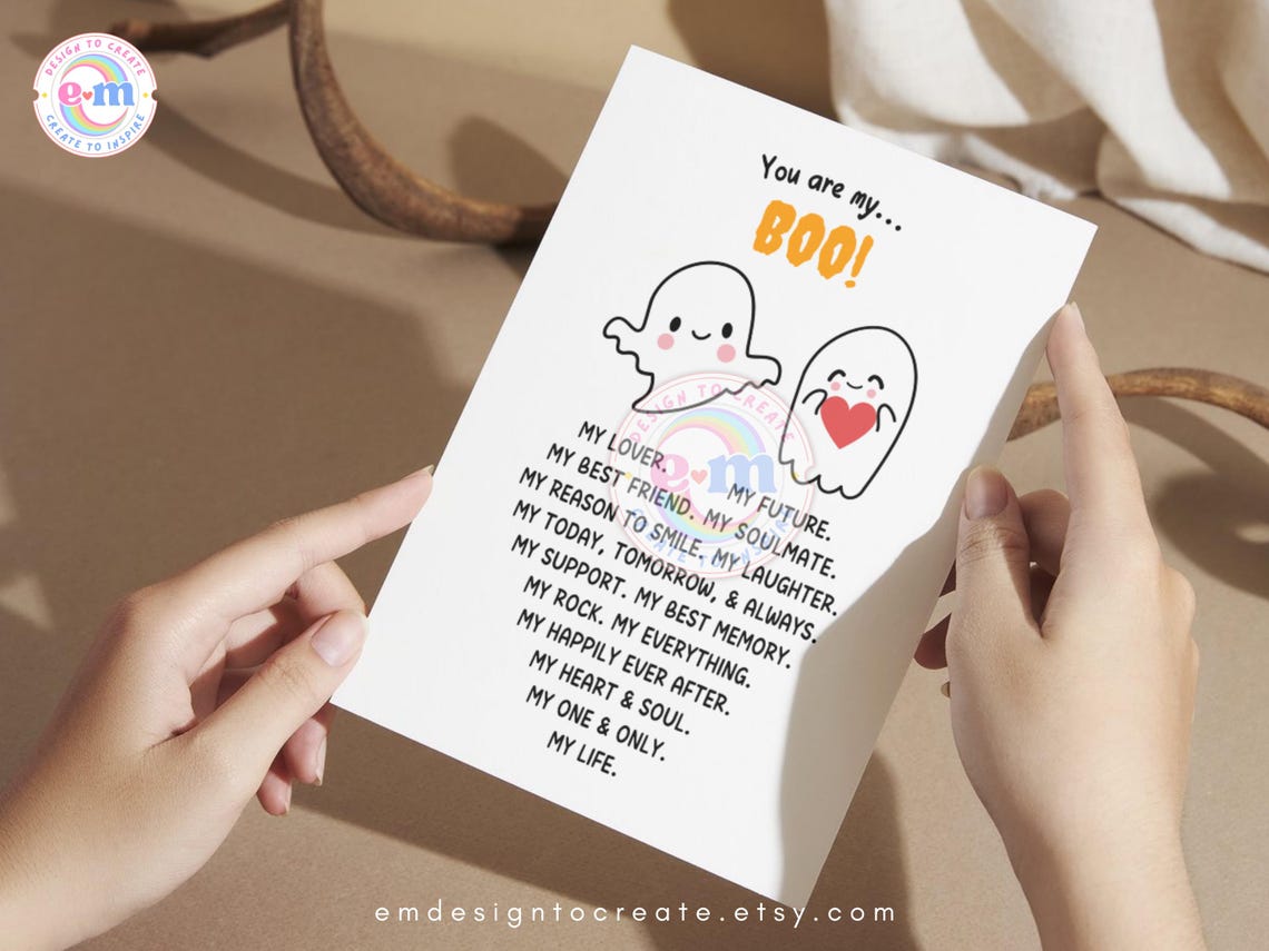 You Are My Boo Card, Printable Sweet Halloween Ghost Card, Happy ...