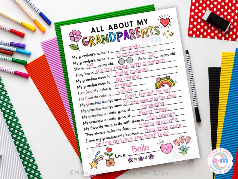 All About My Grandparents PRINTABLE, Grandparents Day Activity for Kids ...