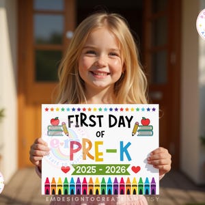 PRINTABLE First Day of Pre-k Sign, First Day of School Sign Preschool ...
