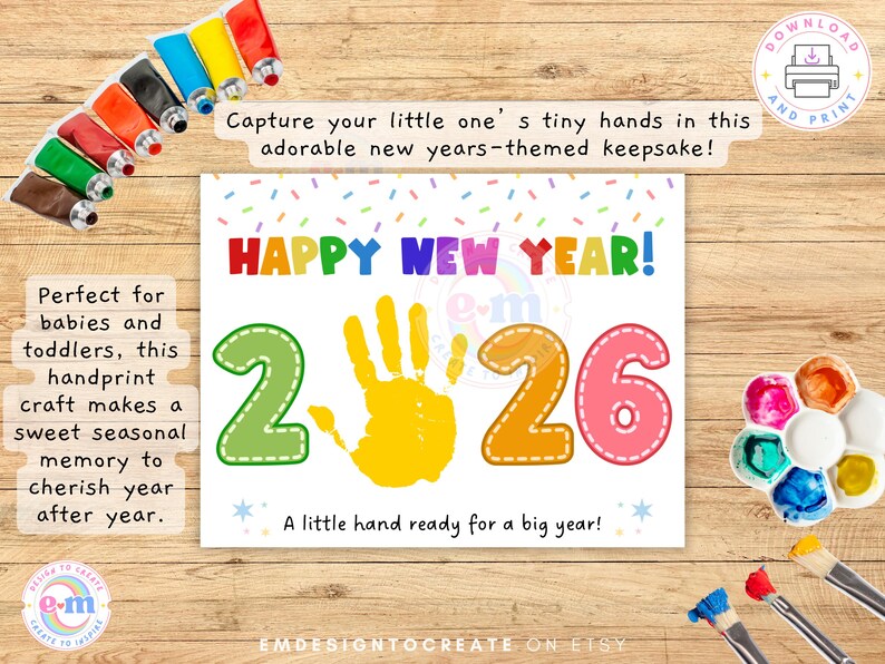 New Year 2026 Handprint Craft, Printable New Years Handprint Art ...