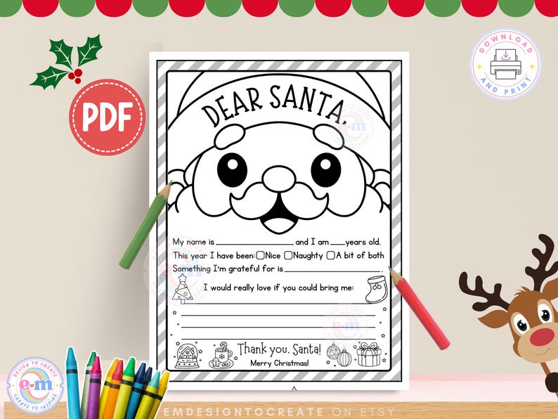 Letter to Santa Coloring Page, Printable Dear Santa Christmas Wish List ...