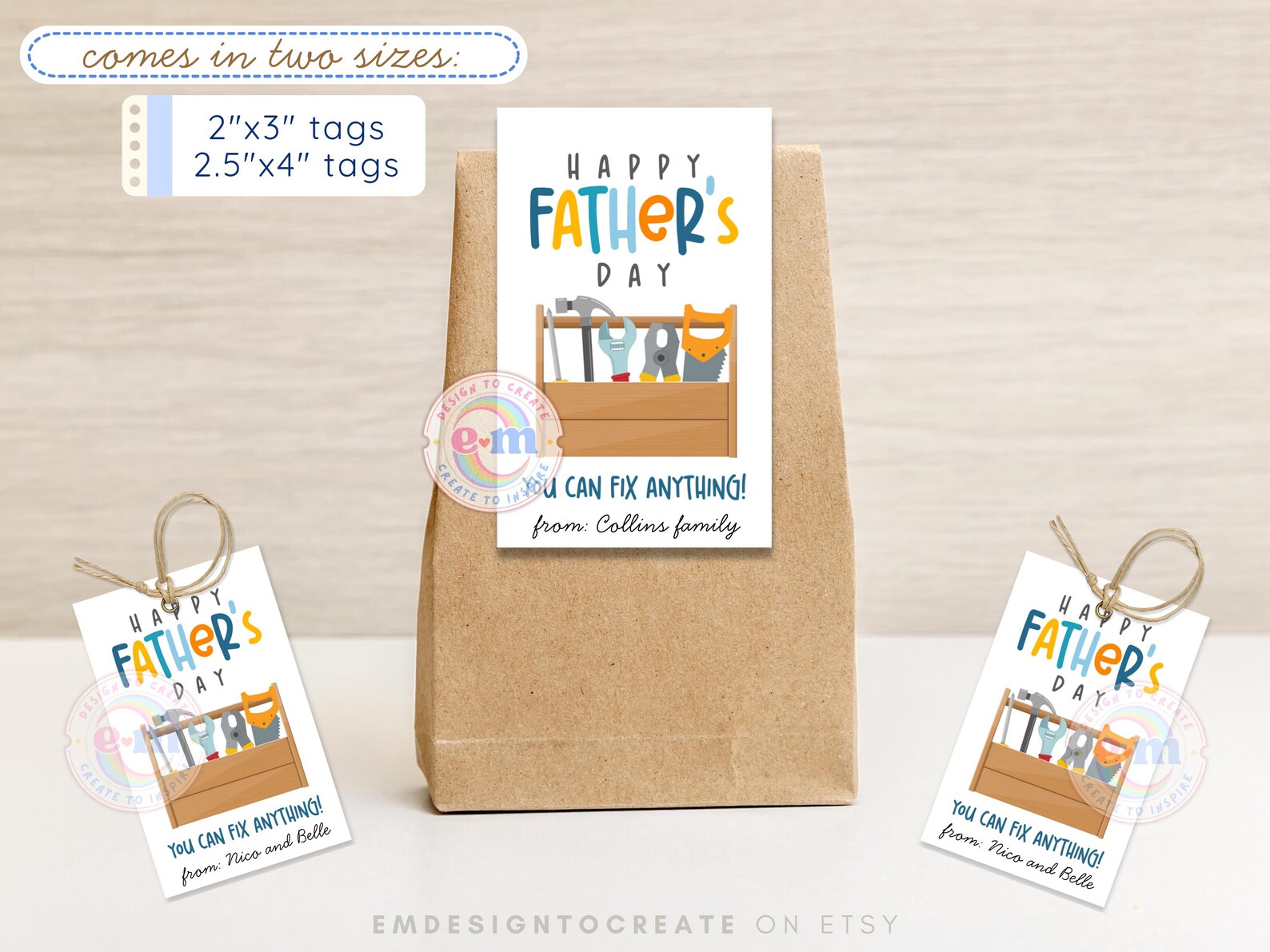 PRINTABLE Father's Day Tags, Happy Father's Day Gift Tag, Customized ...