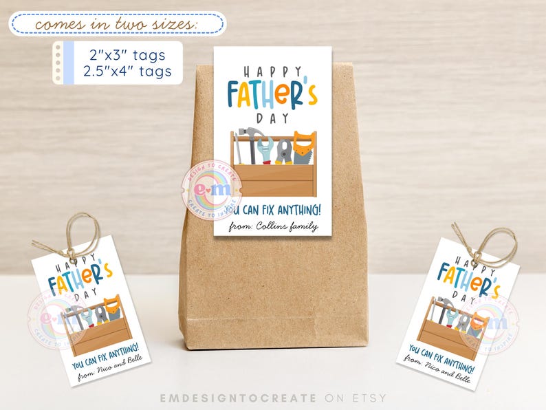 PRINTABLE Father's Day Tags, Happy Father's Day Gift Tag, Customized ...