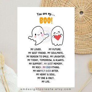 You Are My Boo Card, Printable Sweet Halloween Ghost Card, Happy ...