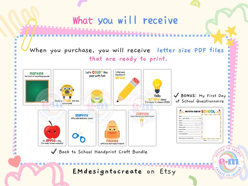 Back to School Handprint Craft Bundle, PRINTABLE First Day of School ...