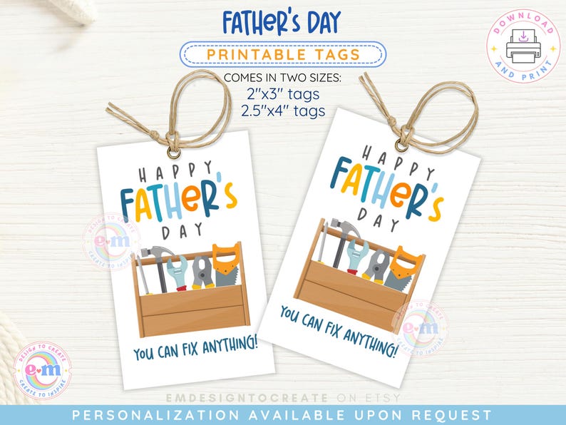 PRINTABLE Father's Day Tags, Happy Father's Day Gift Tag, Customized ...