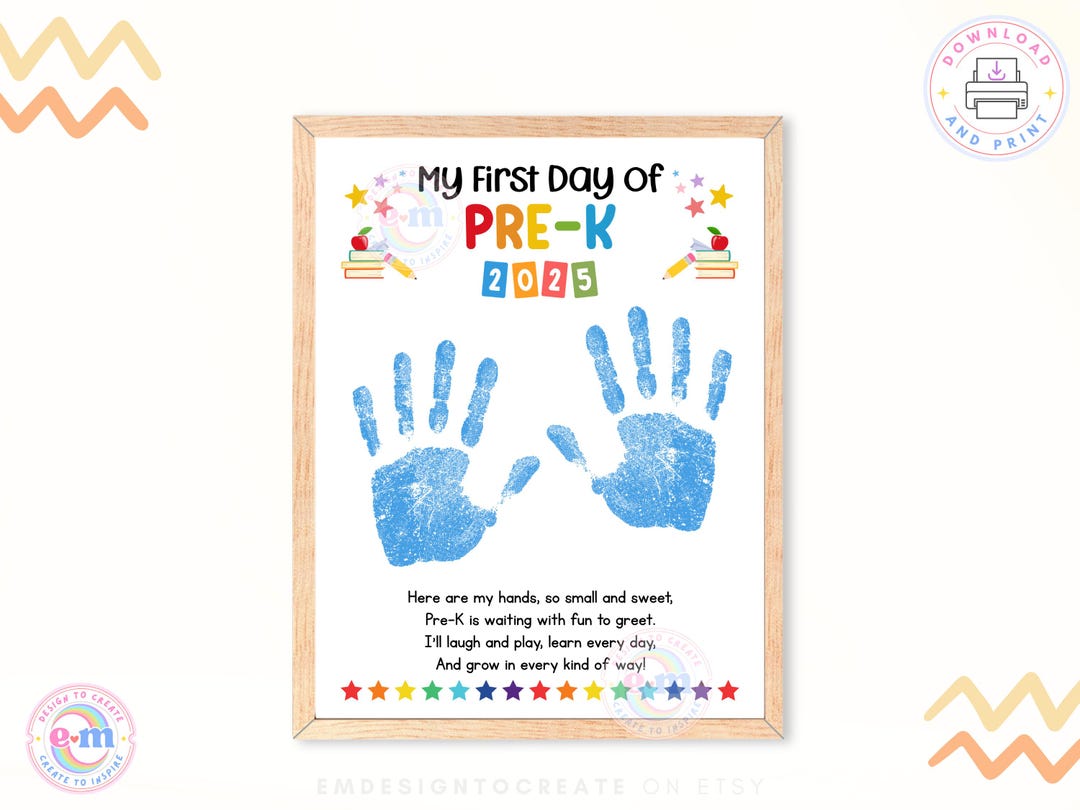 My First Day of Pre-k Handprint Art, PRINTABLE First Day of School 2025 ...