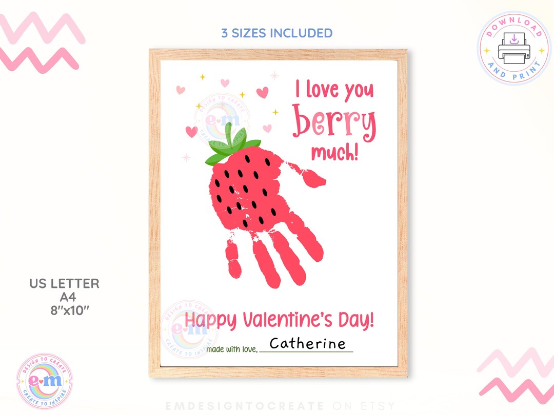 Valentine's Day Handprint Craft Printable for Kids, I Love You Berry ...