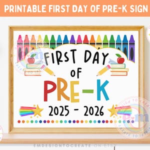 First Day of Pre-k Sign, PRINTABLE First Day of School Sign Preschool ...