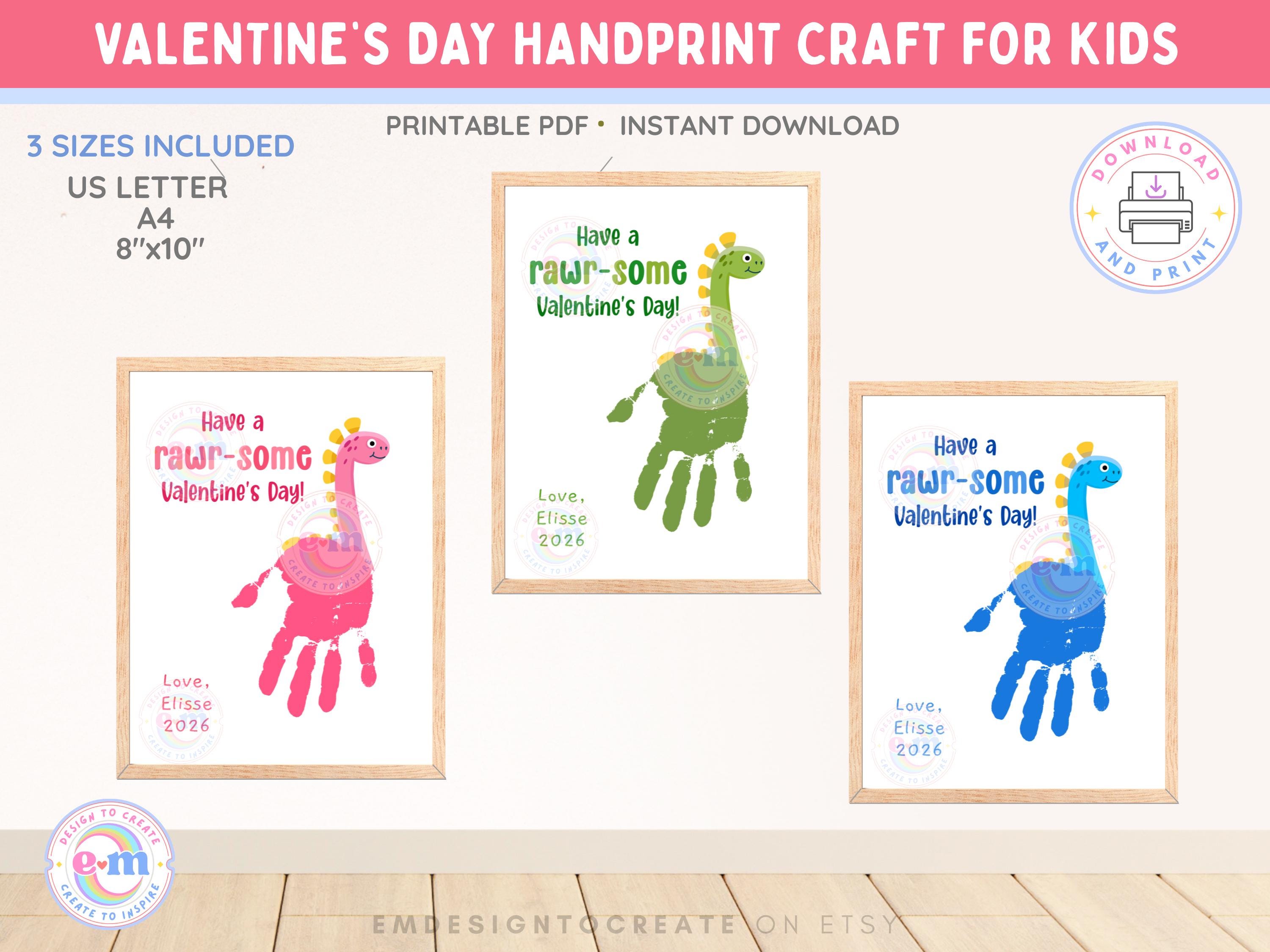Valentine’s Day Dinosaur Handprint Craft for Kids: Printable Toddler ...