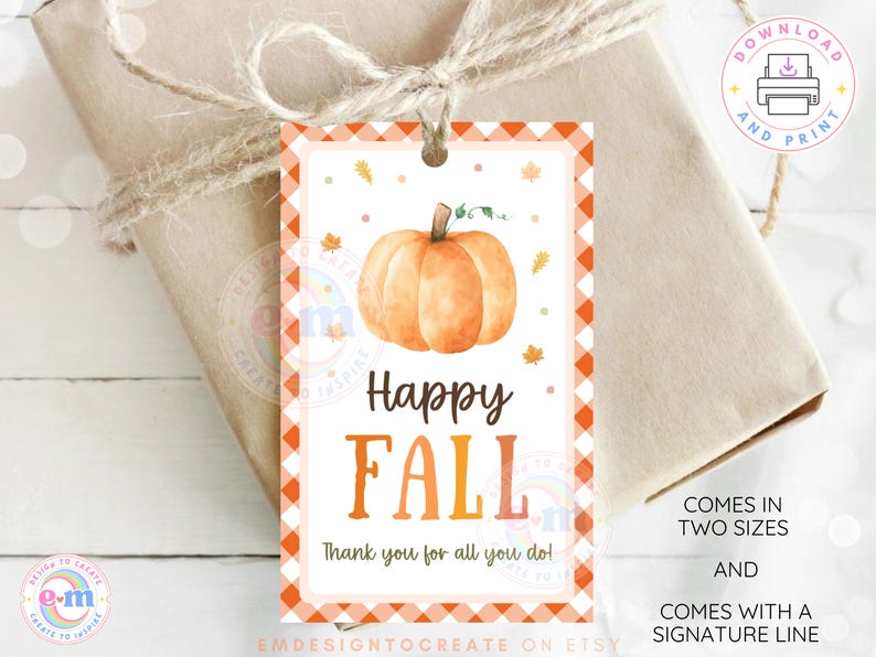 Happy Fall Gift Tags, Printable Teacher and Staff Appreciation Tags ...