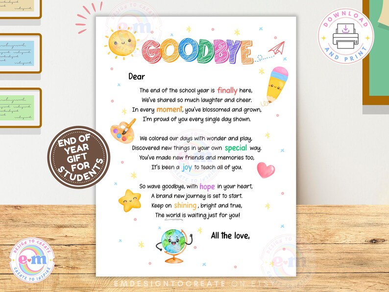 End of School Year Poem From Teacher, Printable End of Year Poem ...