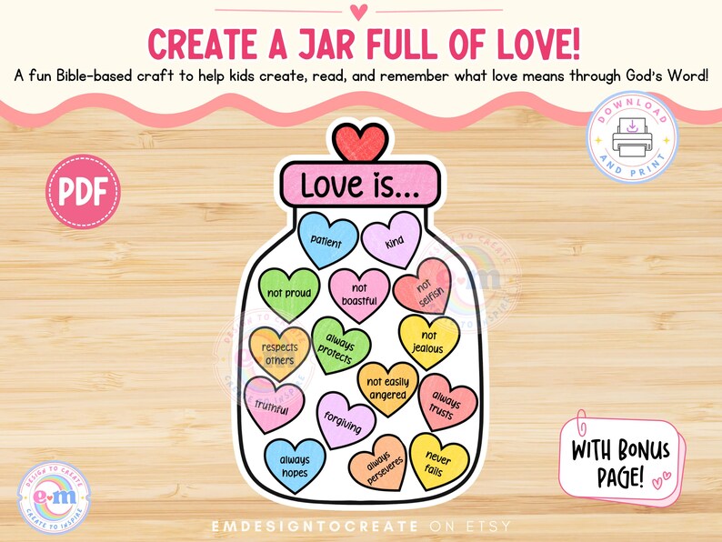 Valentine's Day Jar of Love Bible Lesson Craft, Printable Christian ...