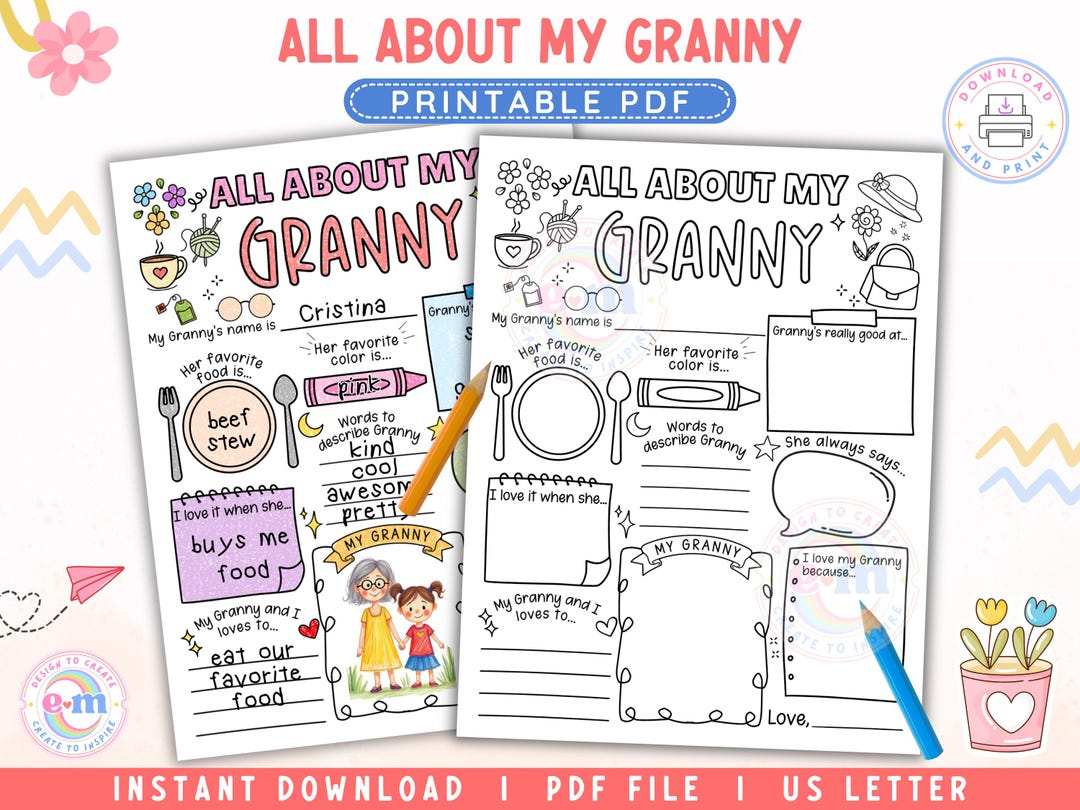 All About My Granny PRINTABLE, Granny Questionnaire, Grandparents Day ...