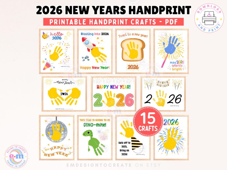 2026 New Years Handprint Craft Bundle, New Years Handprint Art for Kids ...