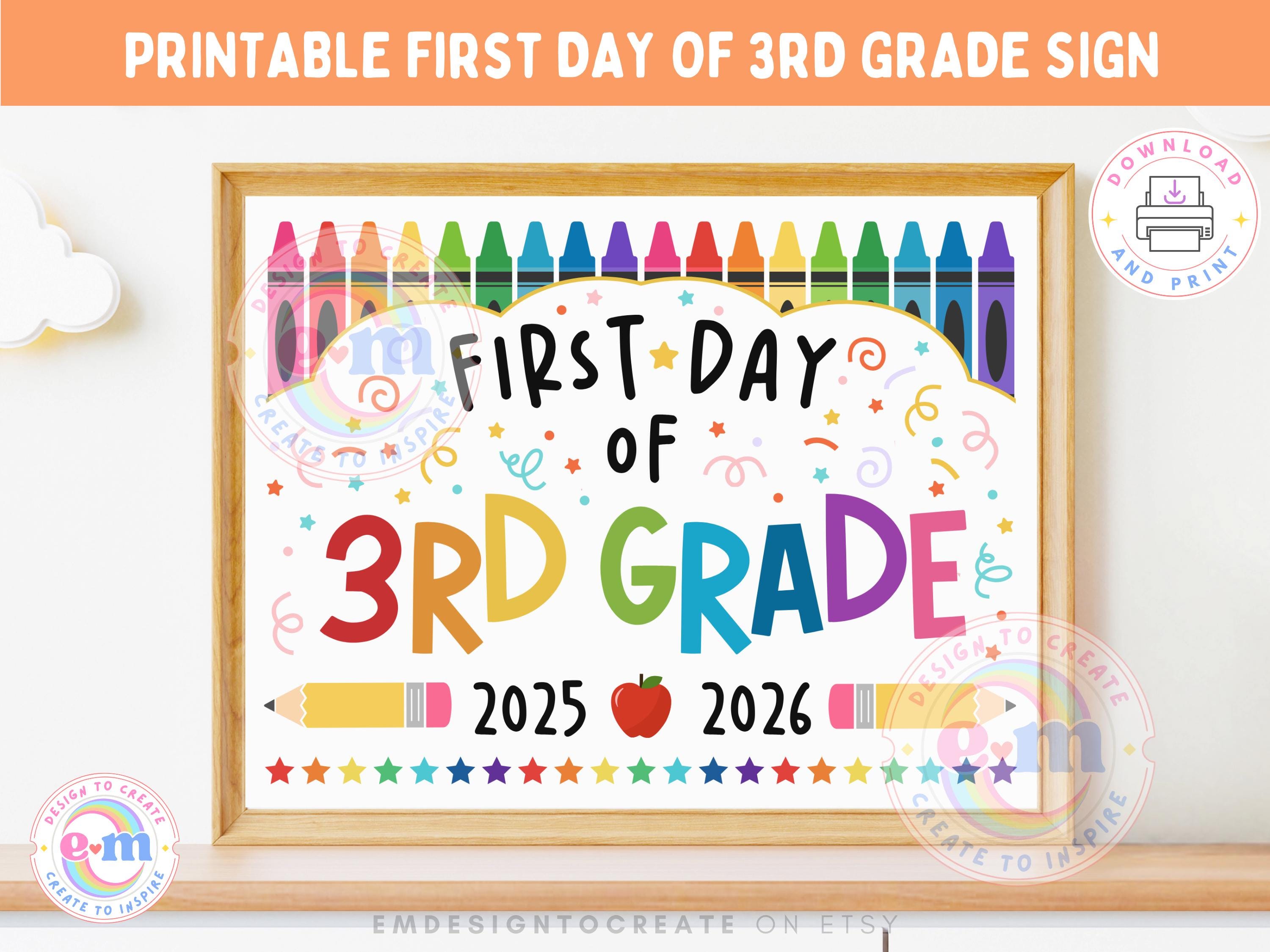 First Day of 3rd Grade Sign, PRINTABLE First Day of School Sign, Back ...