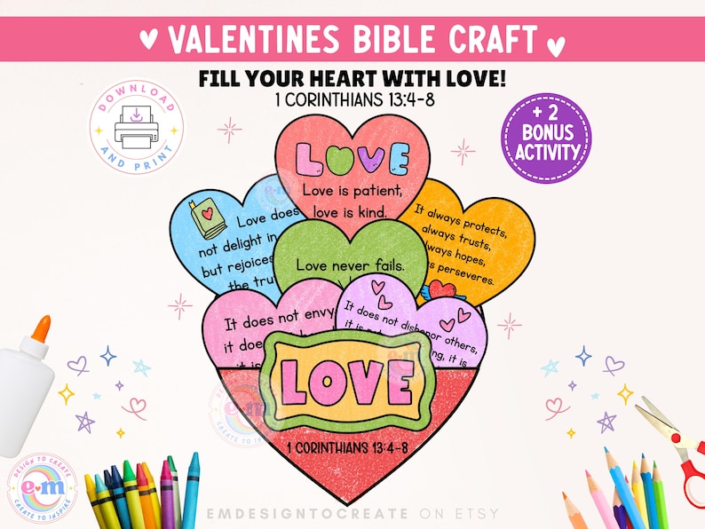 Christian Valentine's Day Bible Lesson Craft Printable, Love is Patient ...