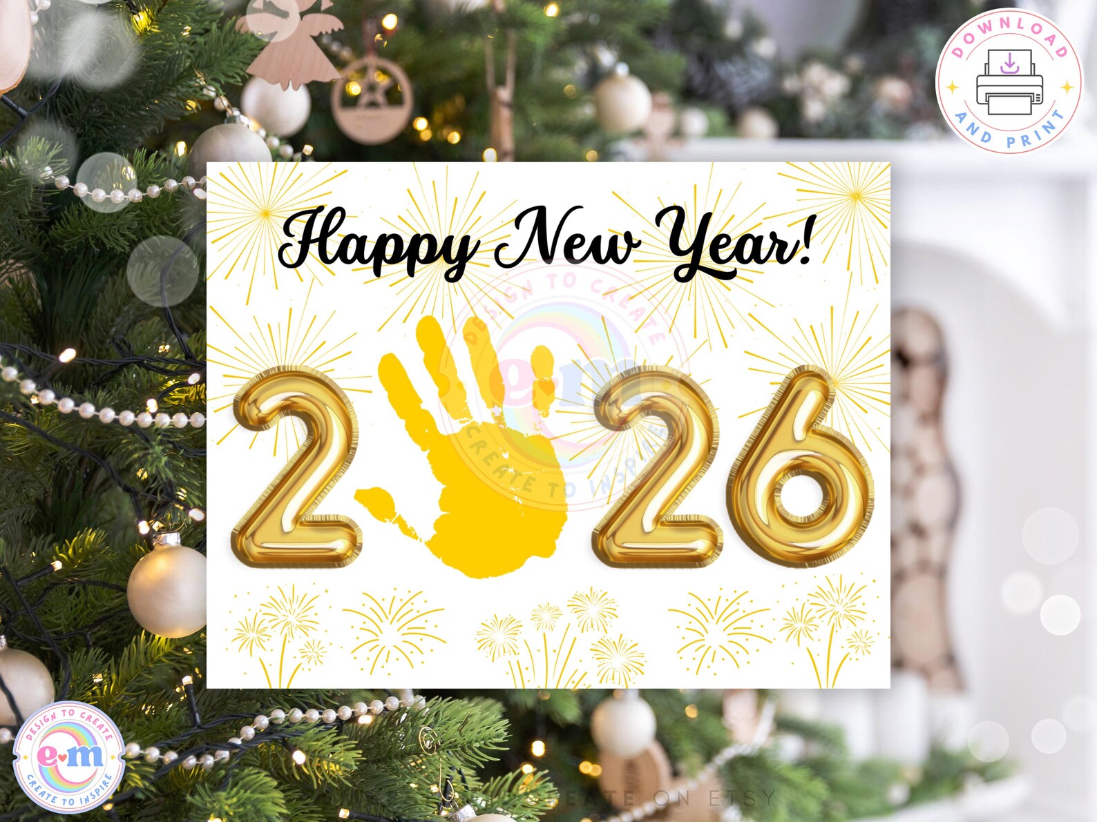 New Year 2026 Handprint Craft, Printable New Years Art Activity for ...