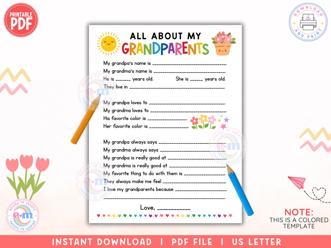 PRINTABLE All About My Grandparents, Grandparents Day Questionnaire ...