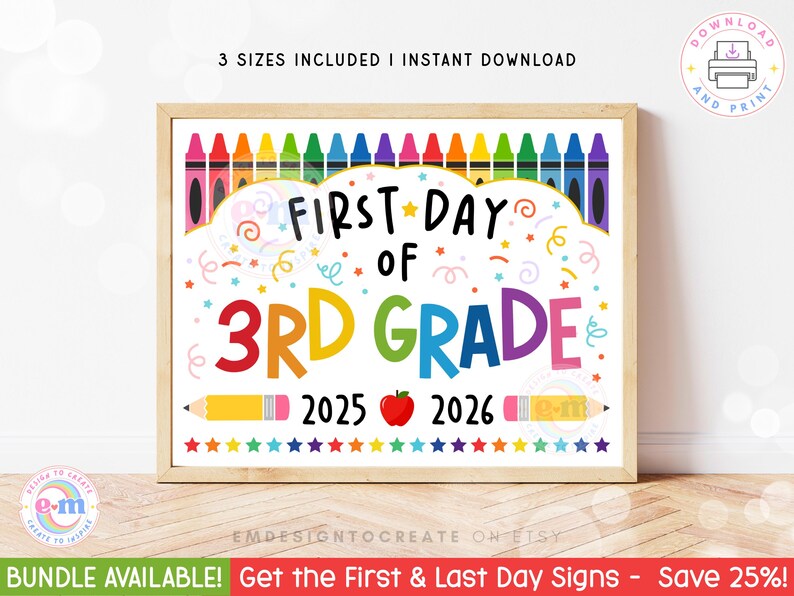 First Day of 3rd Grade Sign, PRINTABLE First Day of School Sign, Back ...
