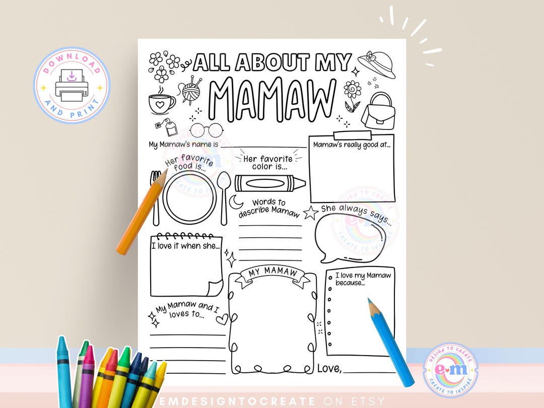 All About My Mamaw PRINTABLE, Mamaw Questionnaire, Grandparents Day ...