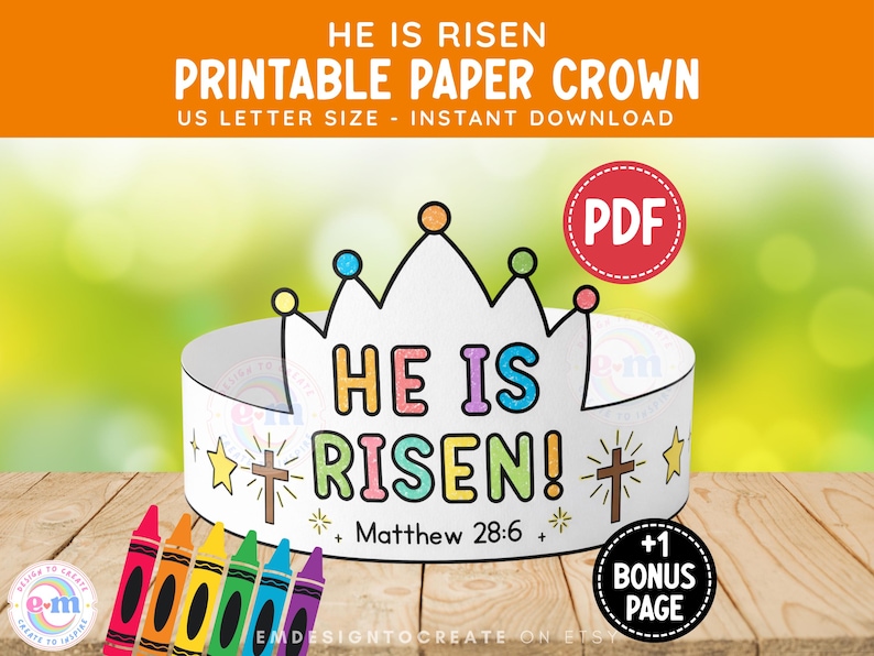 He is Risen Paper Crown Craft Printable | Christian Easter Crown for ...