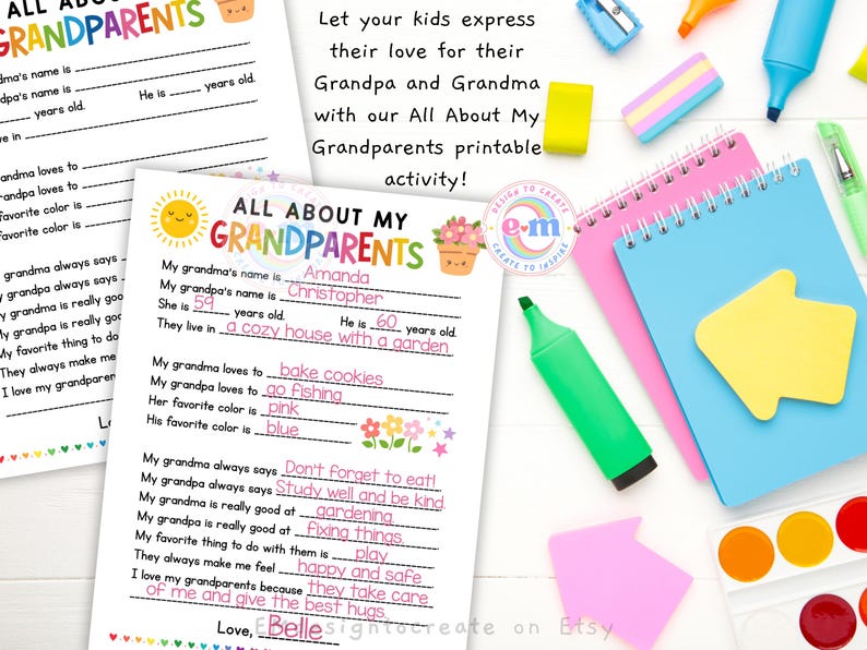 PRINTABLE All About My Grandparents, Grandparents Day Questionnaire ...