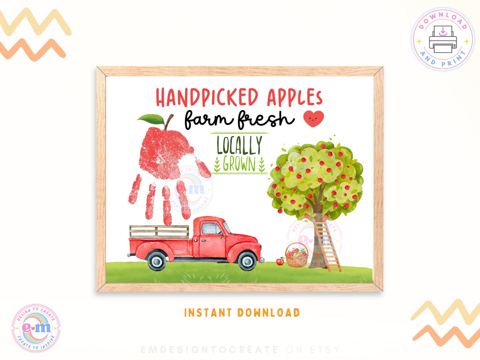 Apple Handprint Craft for Kids, Printable Fall Handprint Art for Baby ...