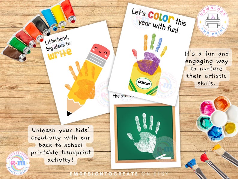Back to School Handprint Craft Bundle, PRINTABLE First Day of School ...