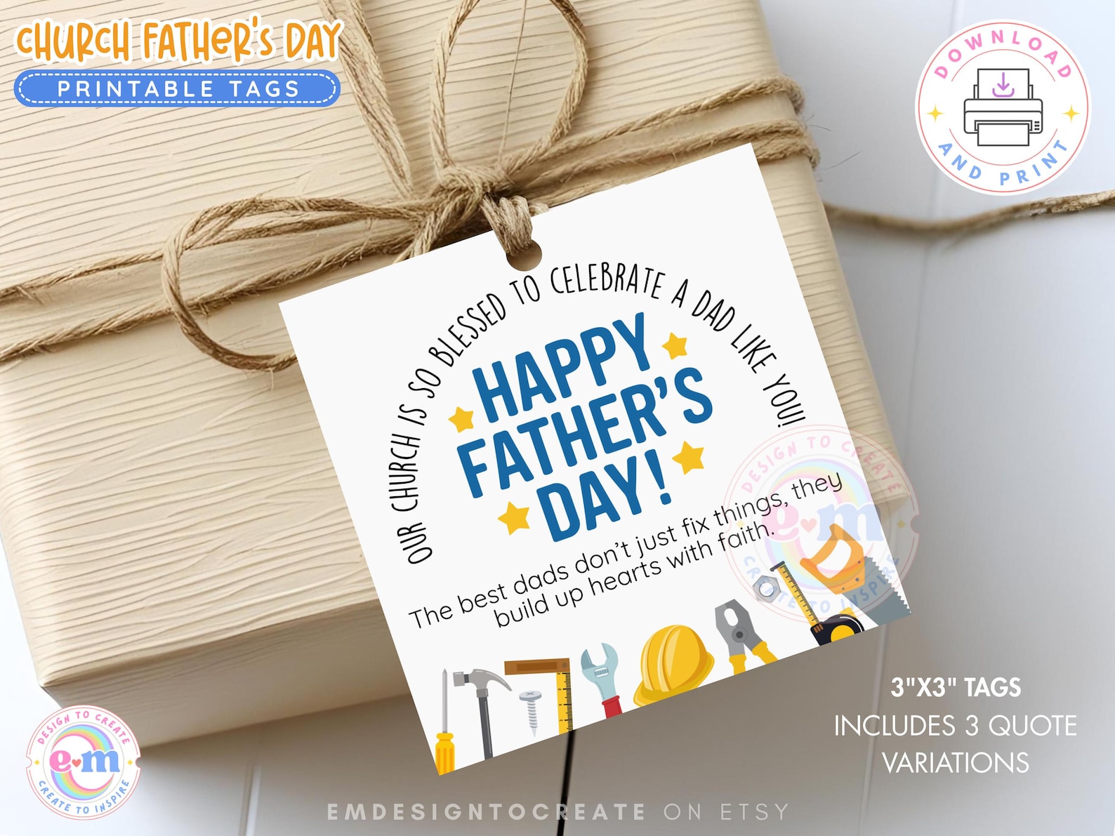 PRINTABLE Church Father's Day Gift Tags, Happy Fathers Day Tags for ...