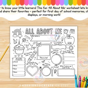All About Me Printable Activity for Kids, Back to School Coloring Page ...