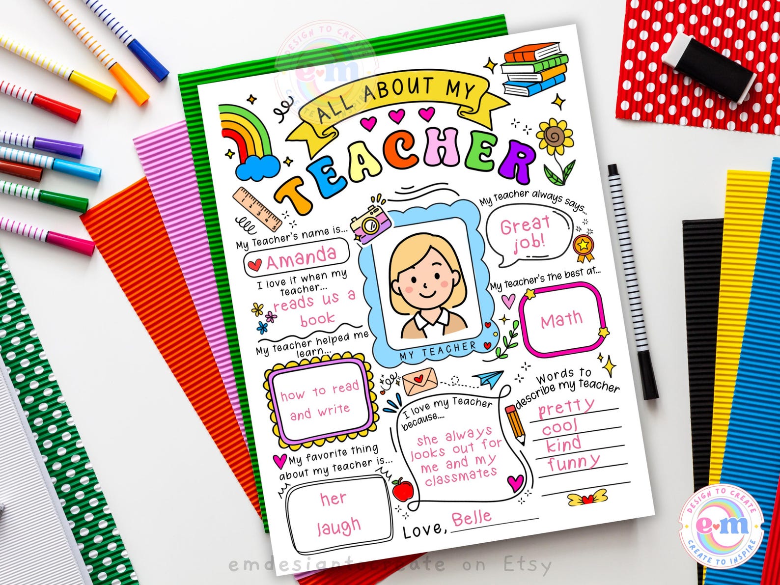 Teacher Appreciation Week Printable for Kids, All About My Teacher ...