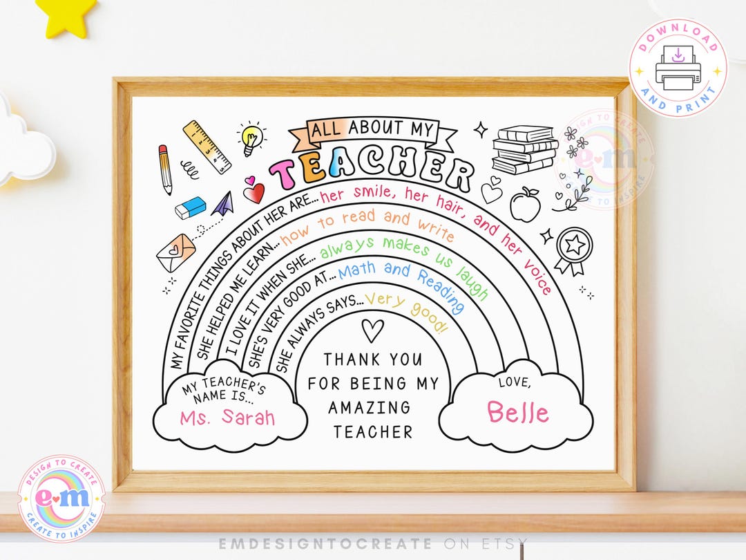Teacher Appreciation Week Printable for Kids, All About My Teacher ...