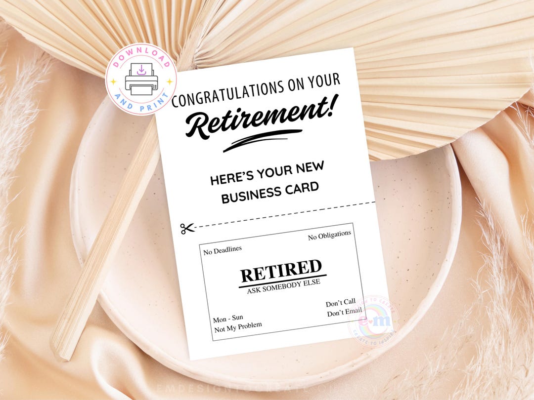 Retirement Card PRINTABLE, Retirement Business Card, Funny Coworker ...
