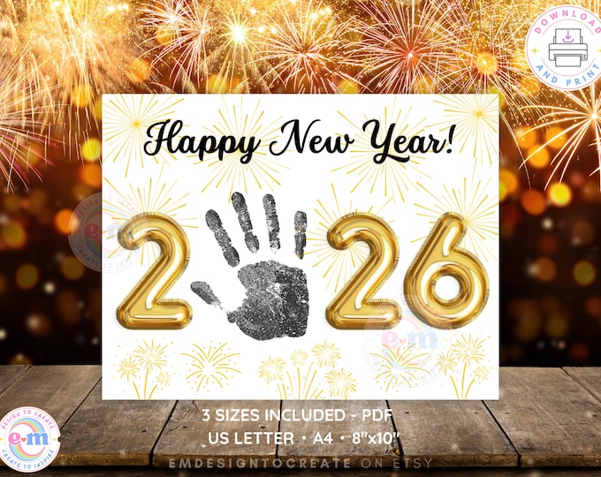 New Year 2026 Handprint Craft, Printable New Years Handprint Art ...