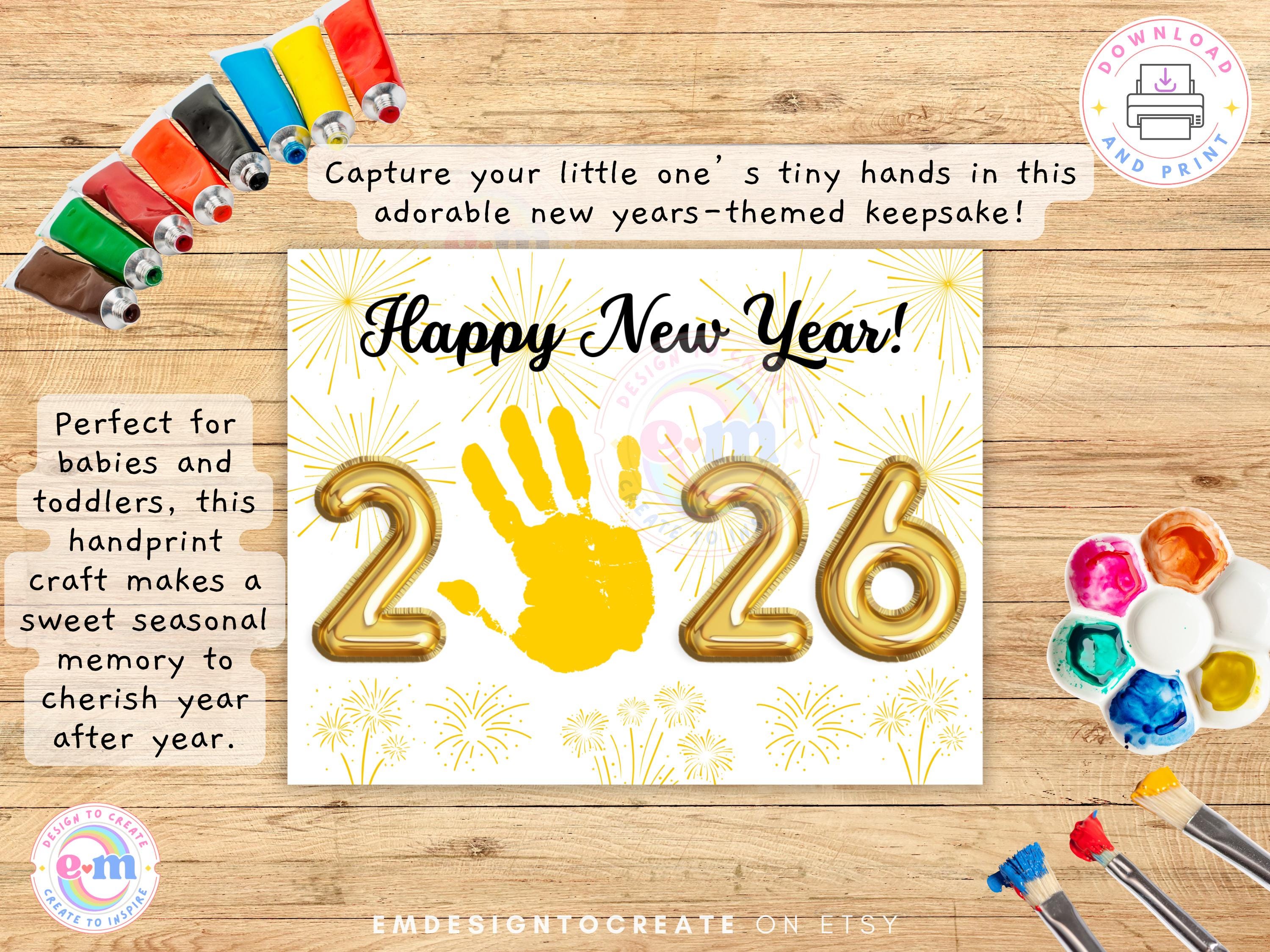New Year 2026 Handprint Craft, Printable New Years Art Activity for ...
