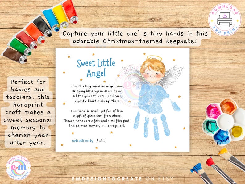 Angel Handprint Craft Poem Printable, Christian Christmas Kids ...
