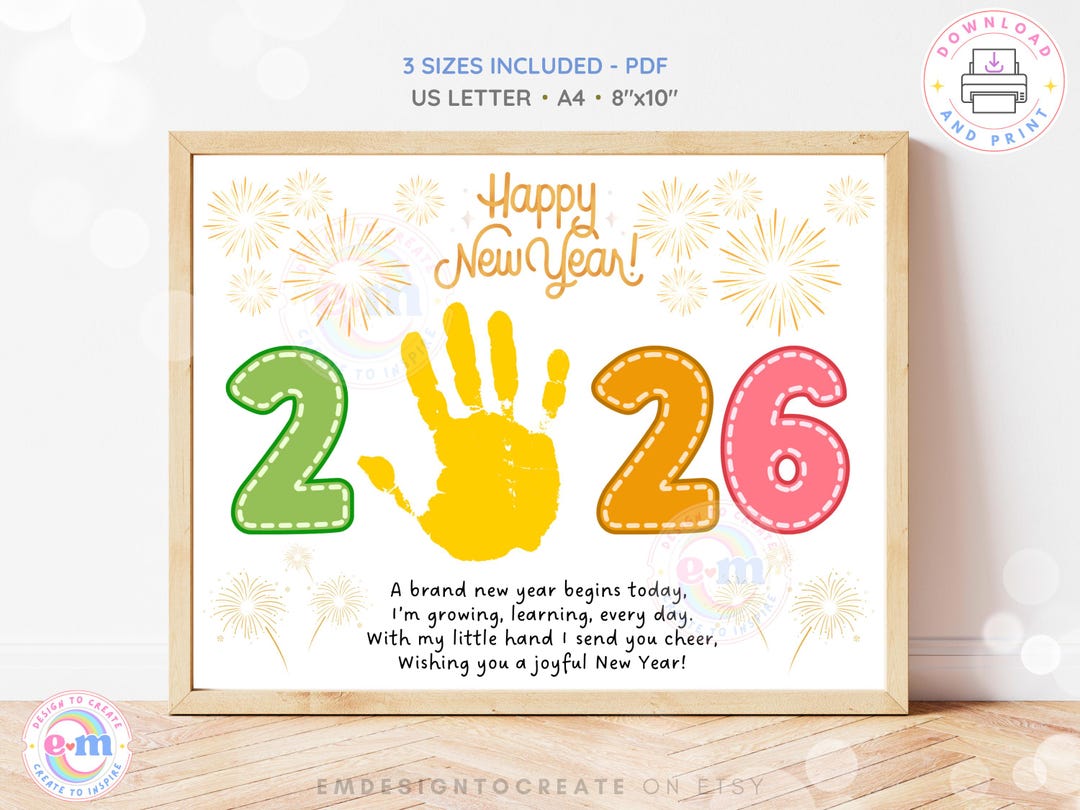2026 New Years Handprint Art Poem Printable, Happy New Year Handprint ...
