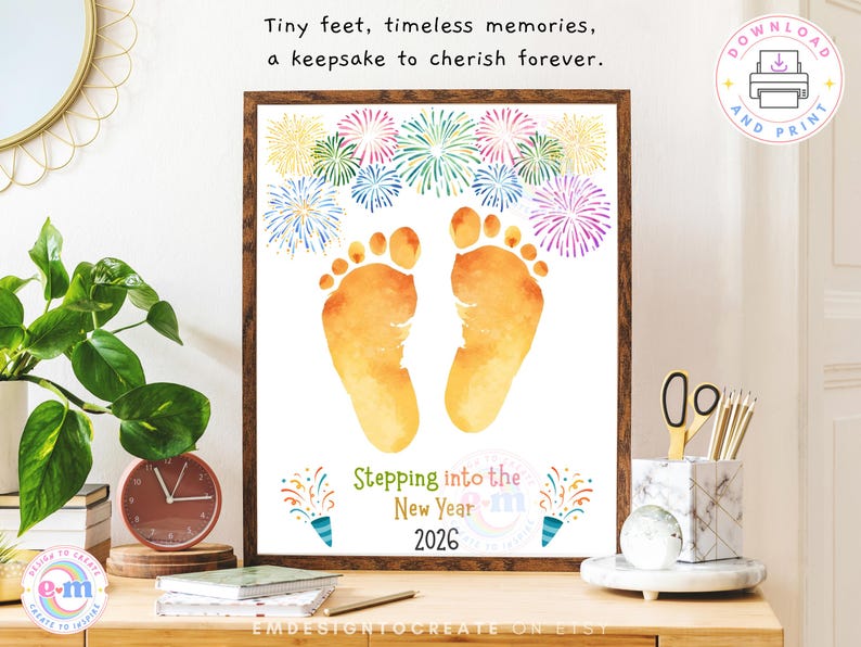 New Year Footprint Art 2026, Printable Footprint Craft Activity for ...