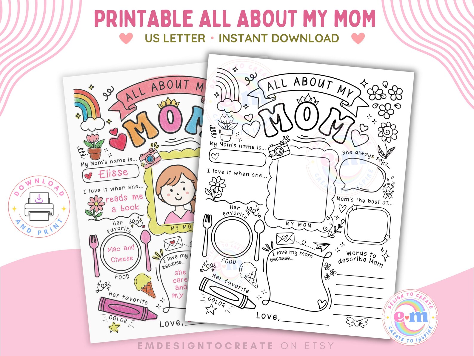 PRINTABLE All About My Mom, Mother's Day Activity for Kids, Mom Fill in ...