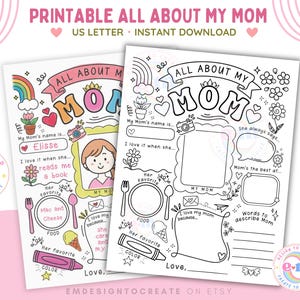 PRINTABLE All About My Mom, Mother's Day Activity for Kids, Mom Fill in ...
