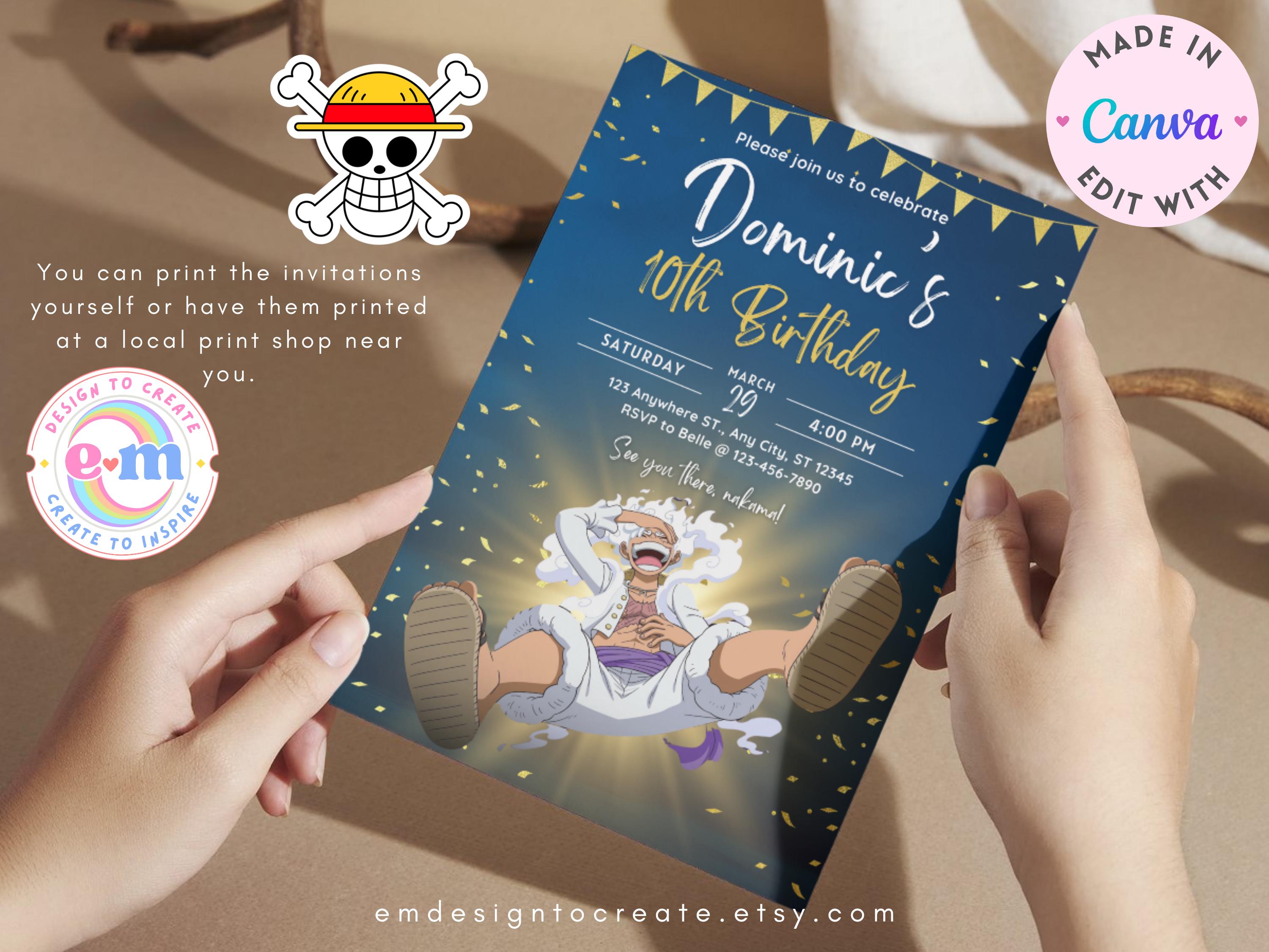 Editable One Piece Invitation, Anime Manga Invitation, Luffy Invitation ...